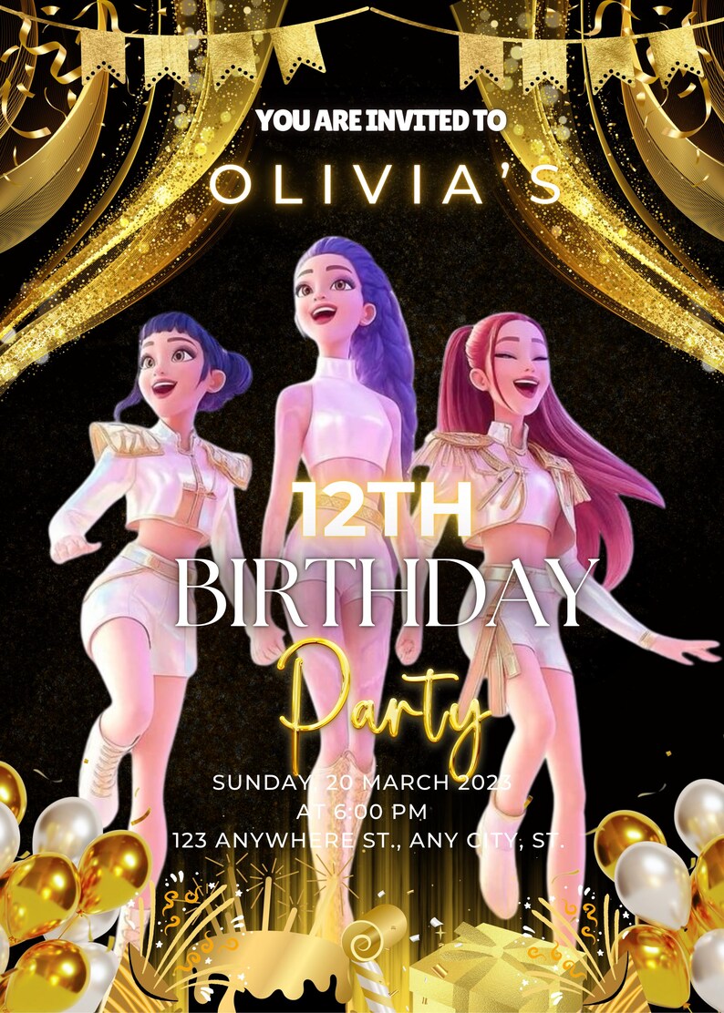 KPOP Demon Hunters Invitation, KPOP Demon Hunters Birthday Invitation ...