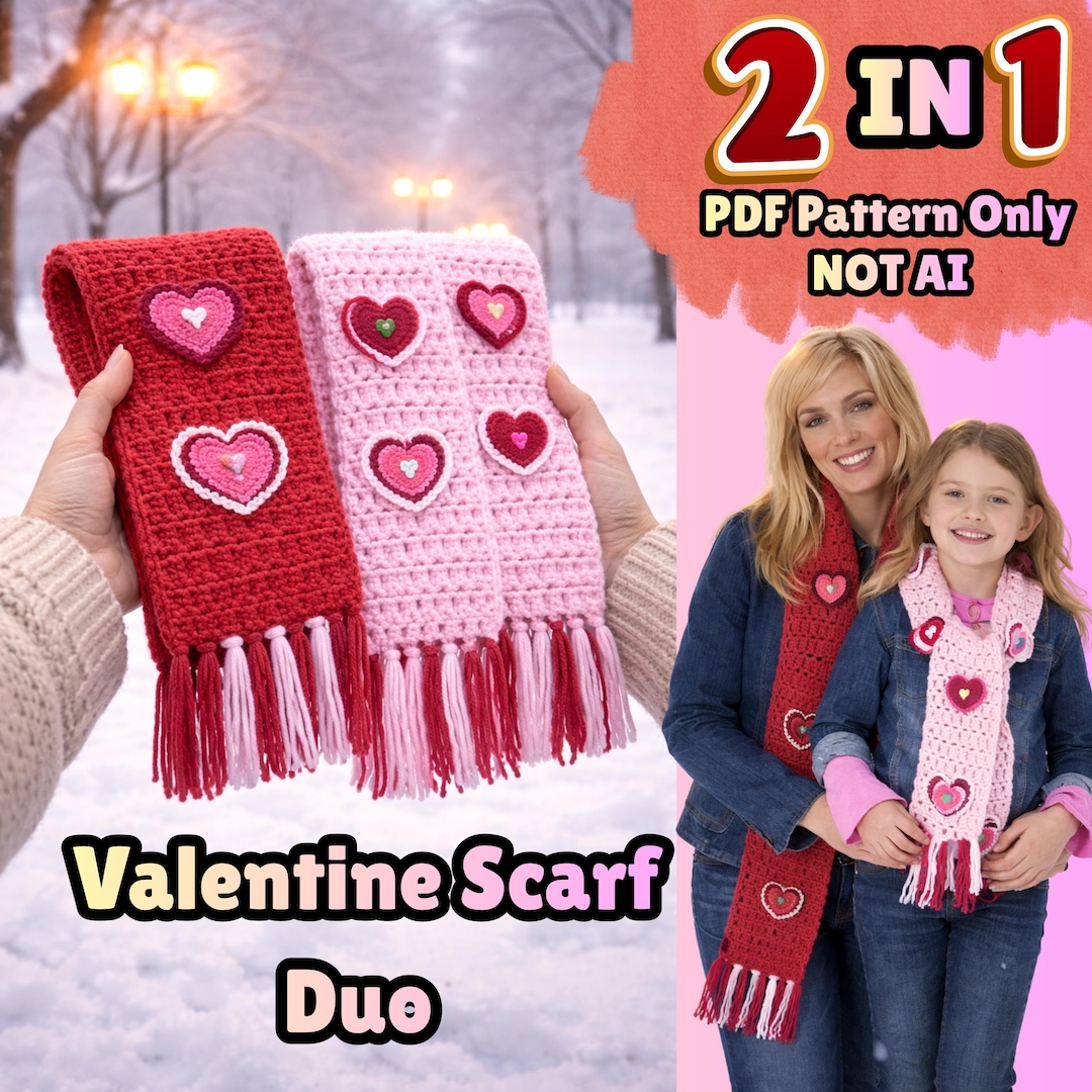 Crochet Pattern Scarf With Hearts. Extra Long Winter Wearable (english ...