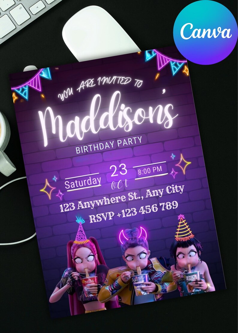 KPOP Demon Hunters Invitation, KPOP Demon Hunters Birthday Invitation ...