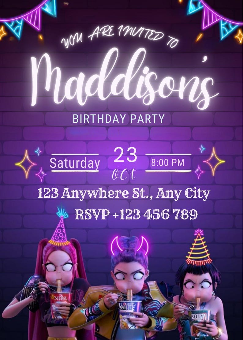 KPOP Demon Hunters Invitation, KPOP Demon Hunters Birthday Invitation ...