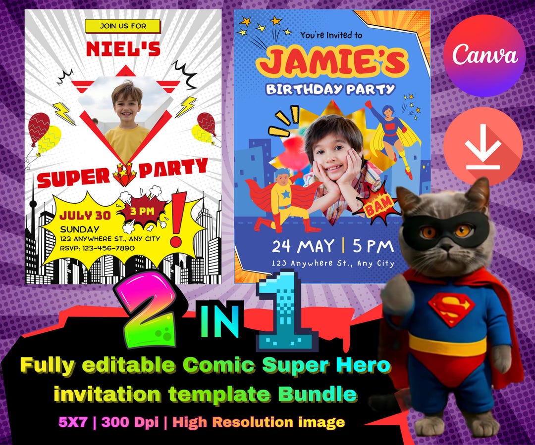 Editable Superhero Birthday Invitation, Comic Book Birthday Invitation ...