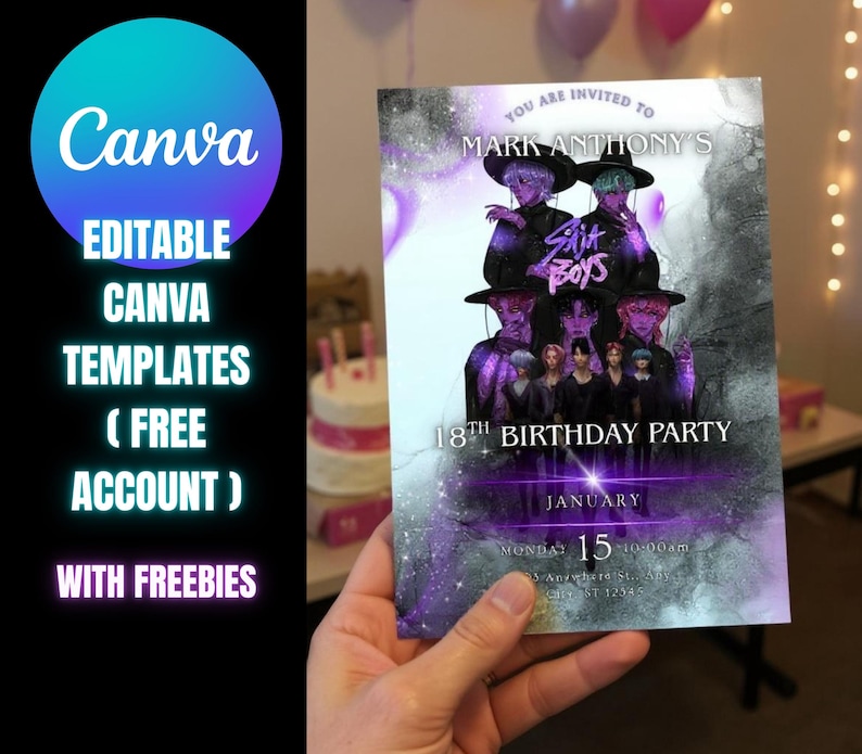 KPOP Demon Hunters Birthday Invitation, Editable Saja Boys (Digital ...