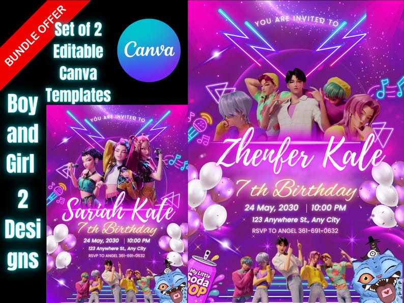 KPOP Demon Hunters Birthday Invitation, Editable Canva Template ...