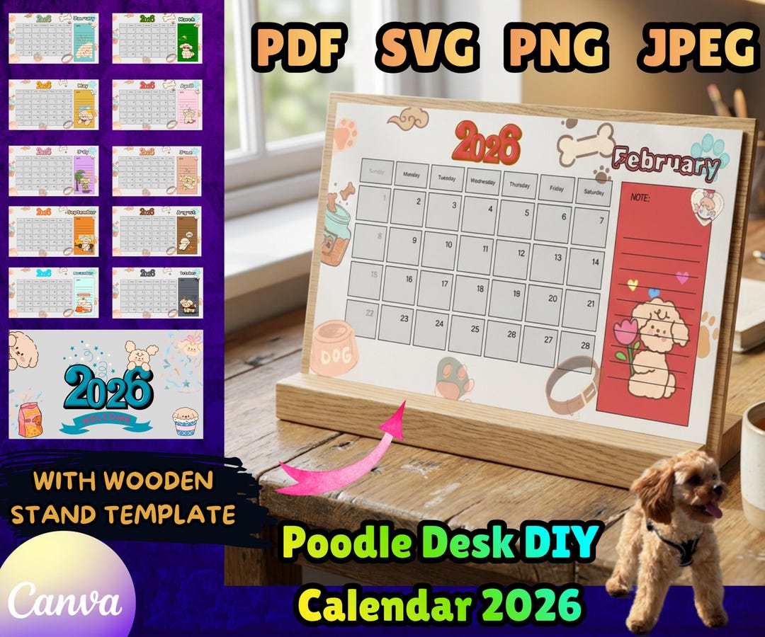 2026 Poodle Desk Calendar Template Cricut & Cutting Machine Project ...