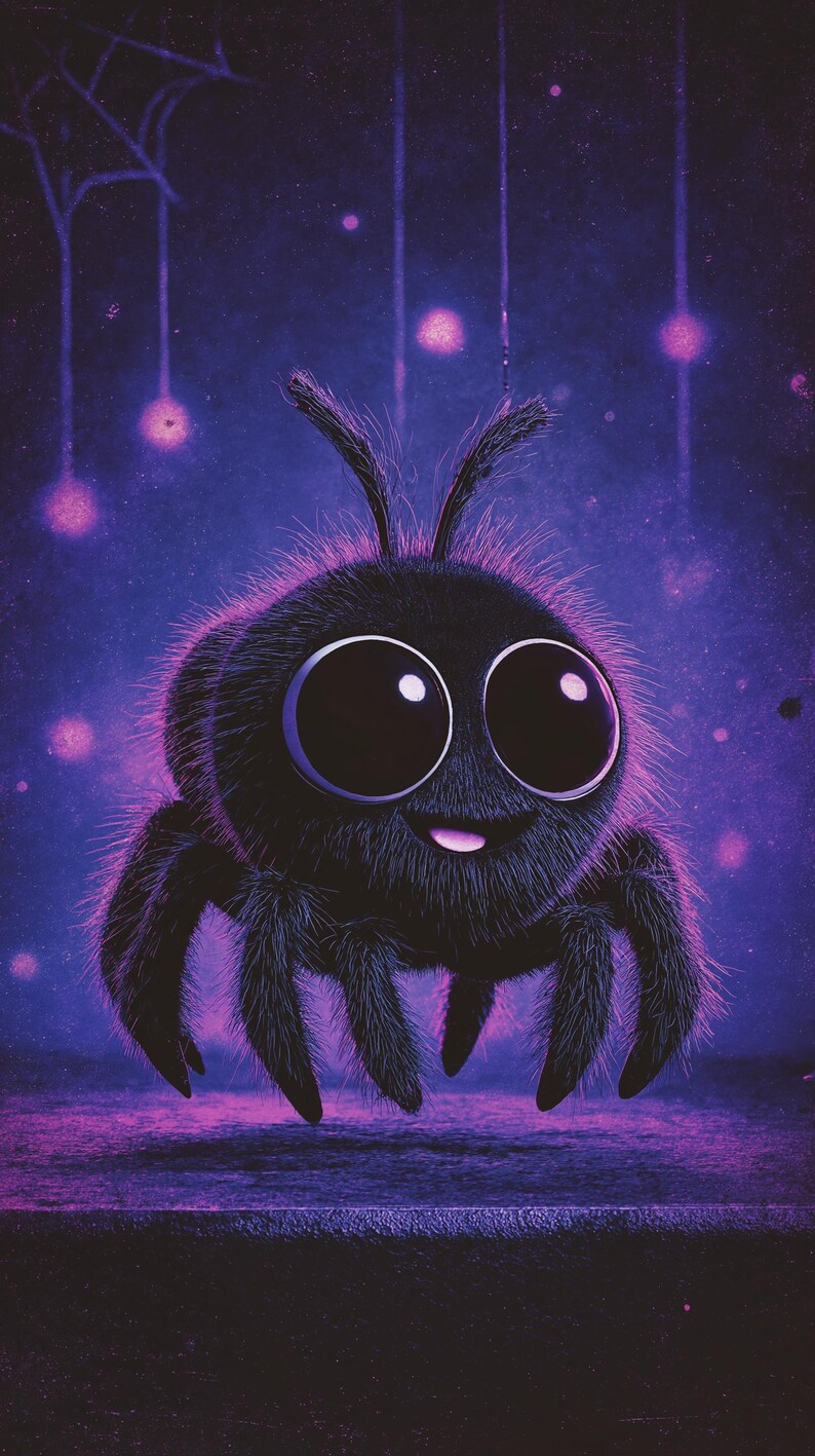 Halloween Spider Phone Wallpaper Pack: Cute Pixar Style Spiders (5 PNG ...