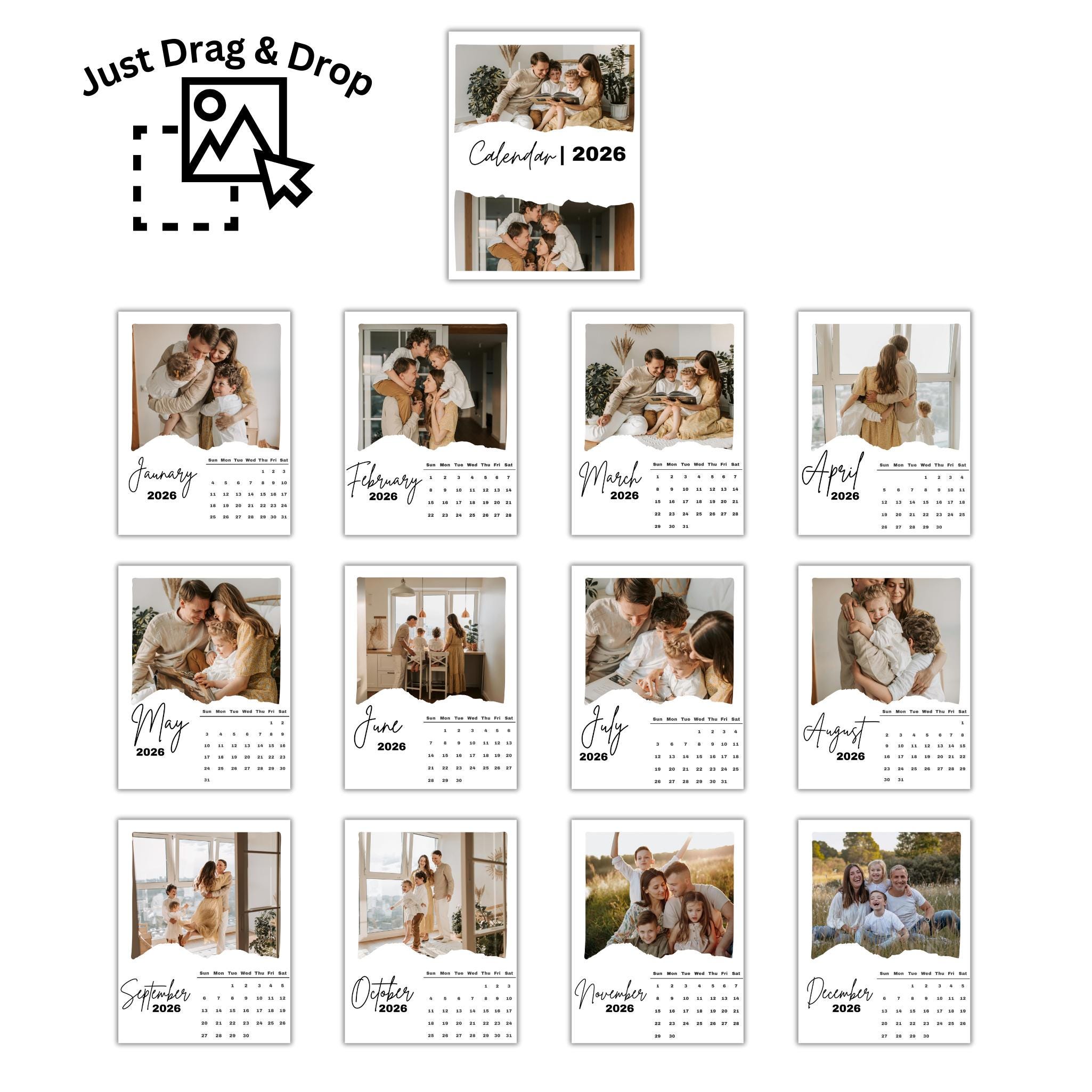 2026 Photo Calendar Template, Monthly Editable Custom Photo Wall ...