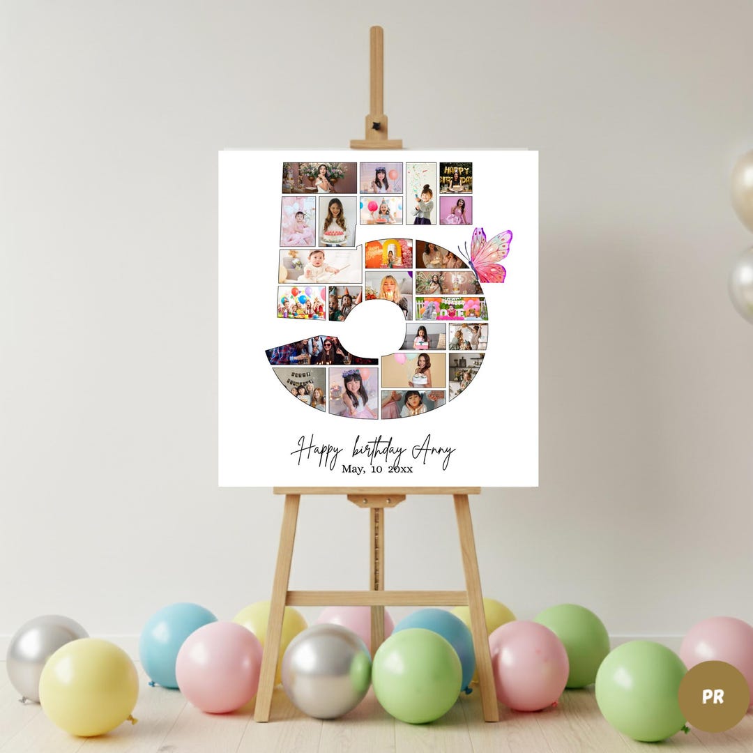 5. Geburtstag Foto-Collage Vorlage | Zahl Fünfe Foto-Collage ...