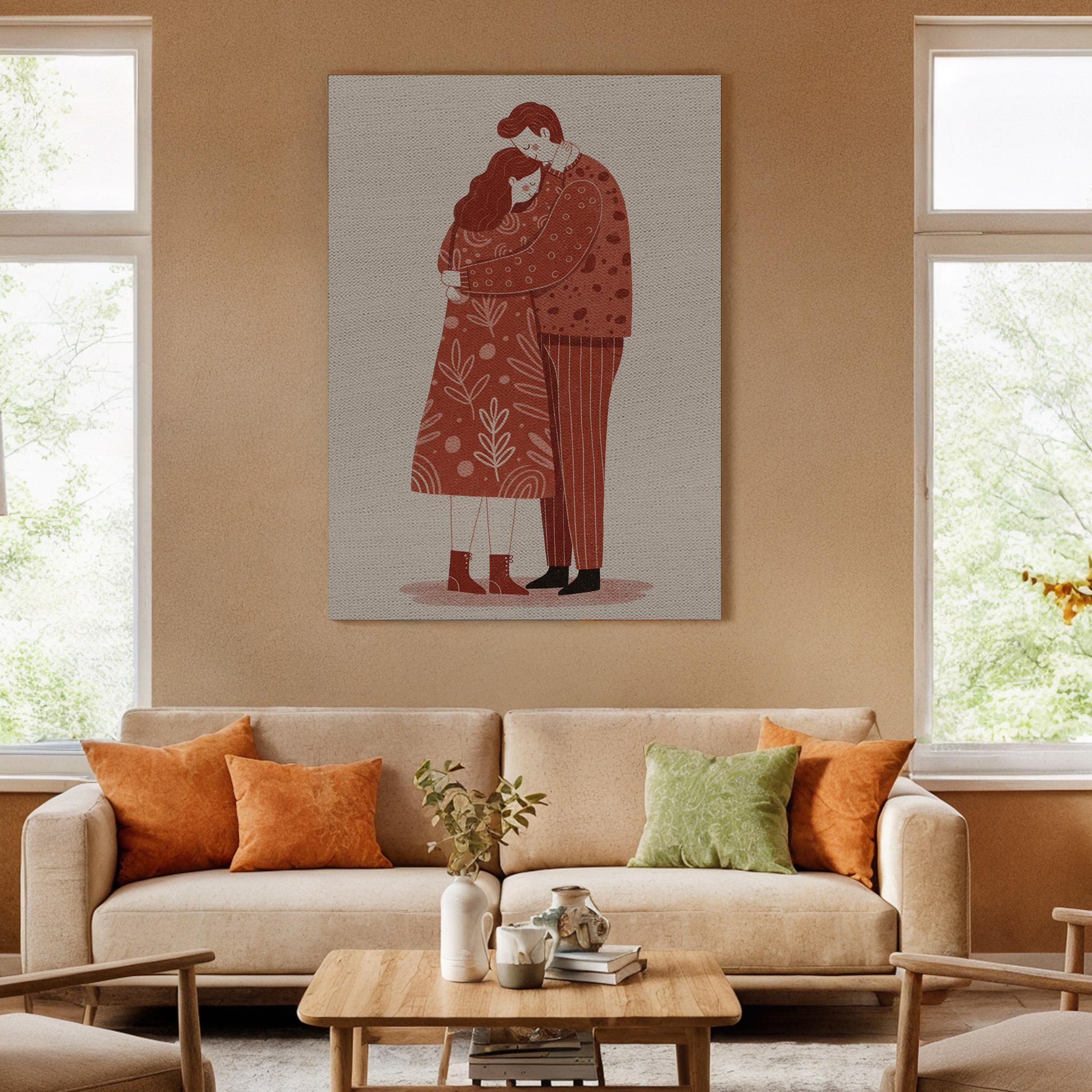 Minimalist Romantic Hug Couple Canvas Wall Art, Modern Abstract Love ...