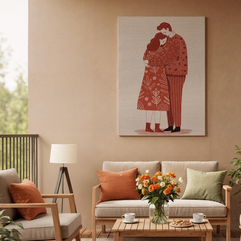 Minimalist Romantic Hug Couple Canvas Wall Art, Modern Abstract Love ...