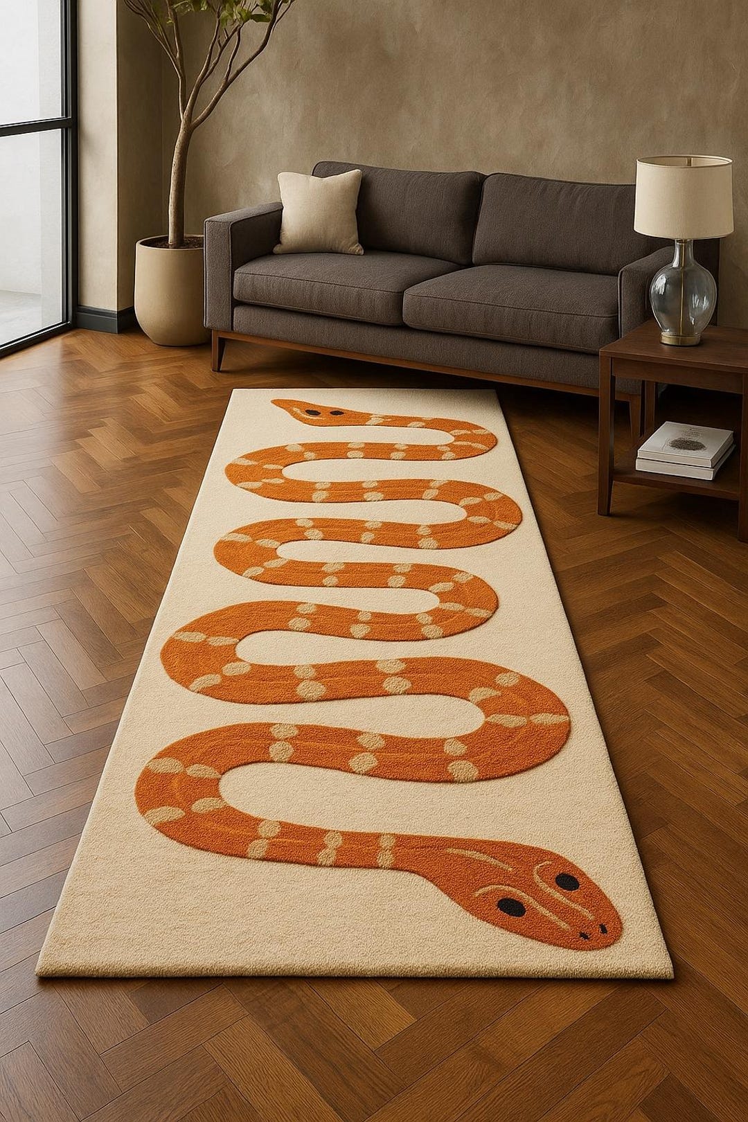 Large Hand-tufted Snake Area Rug, Unique Serpent Floor Decor, Animal ...