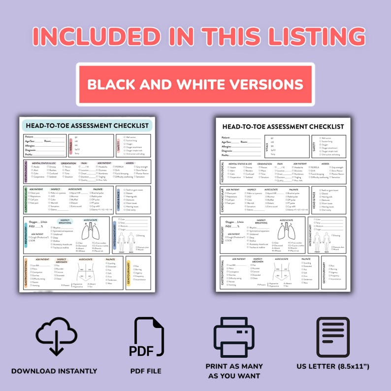 Head to Toe Nursing Assessment Template – Printable Checklist for ...