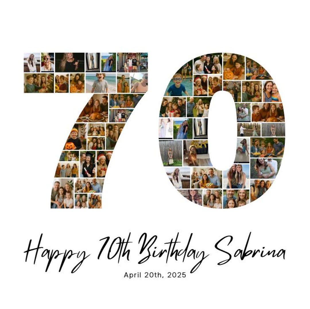 70th Birthday Photo Collage Template | Editable Canva Design | 70 ...