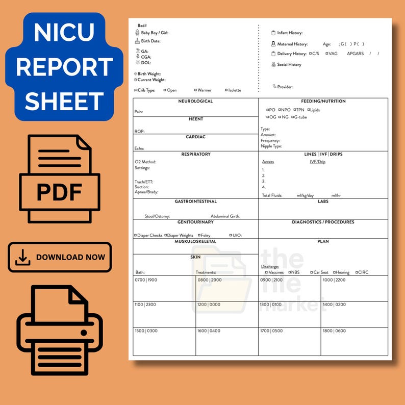 NICU Report Sheet – Baby Nurse Brain Sheet, Neonatal Nursing Report ...