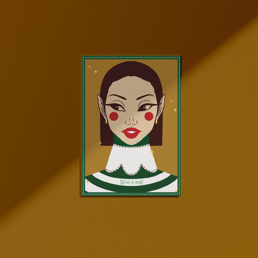 Retro Emerald Elf Christmas Print | Vintage Holiday Art (digital ...