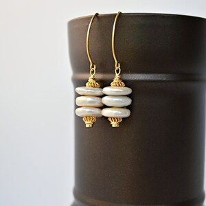 White Coin Pearl Stack Earrings, Pearl & Gold Earrings, Pearl Stack ...