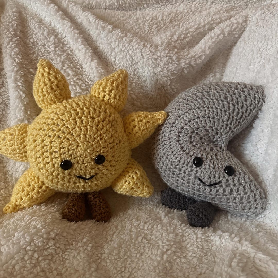 Crochet Moon and Sun Plushie Set Adorable Astronomy Planet Stuffed ...
