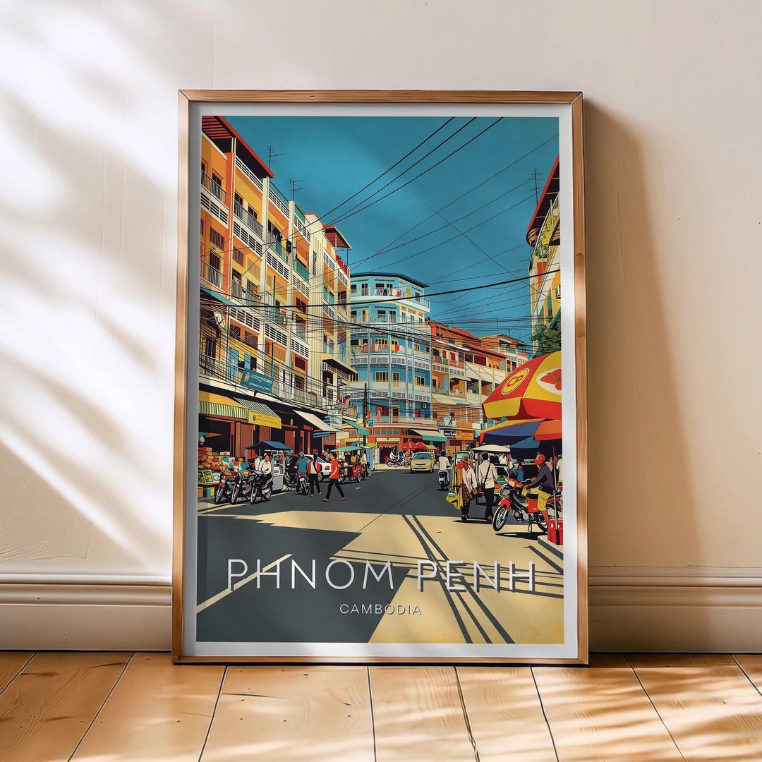 Phnom Penh Travel Print - Cambodia Poster, Phnom Penh Retro Wall Art ...