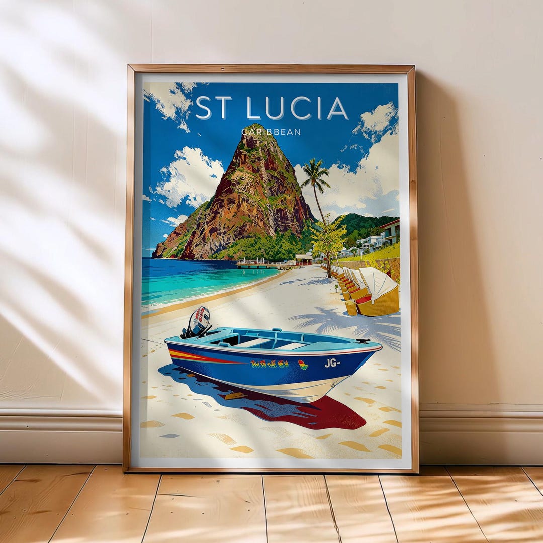 St. Lucia Travel Print - Caribbean Poster, St Lucia Retro Wall Art, St ...
