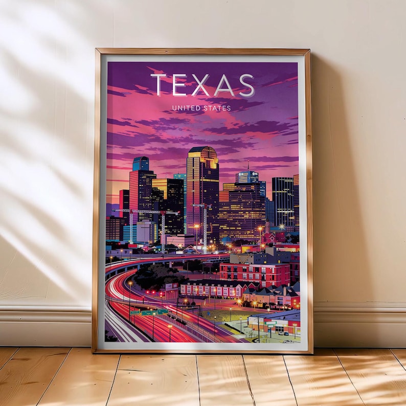 Texas Travel Print - United States Poster, USA Retro Wall Art, Bold ...