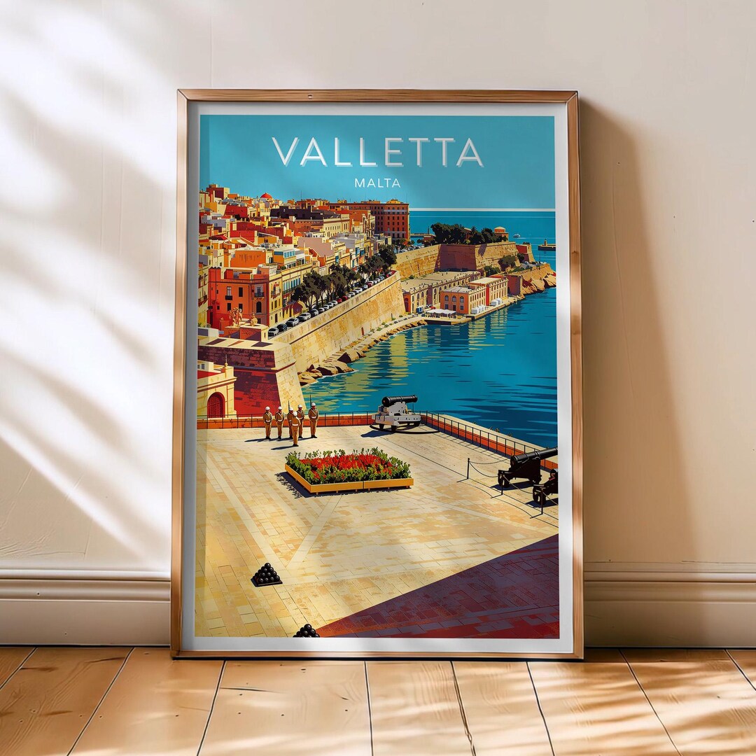 Valletta Travel Print - Malta Poster, Valletta Retro Wall Art, Europe ...