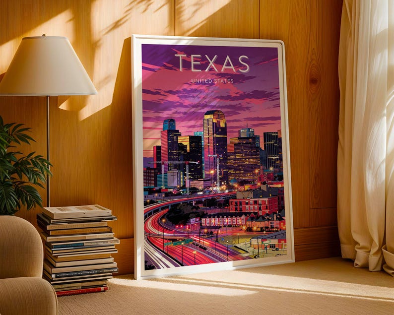 Texas Travel Print - United States Poster, USA Retro Wall Art, Bold ...