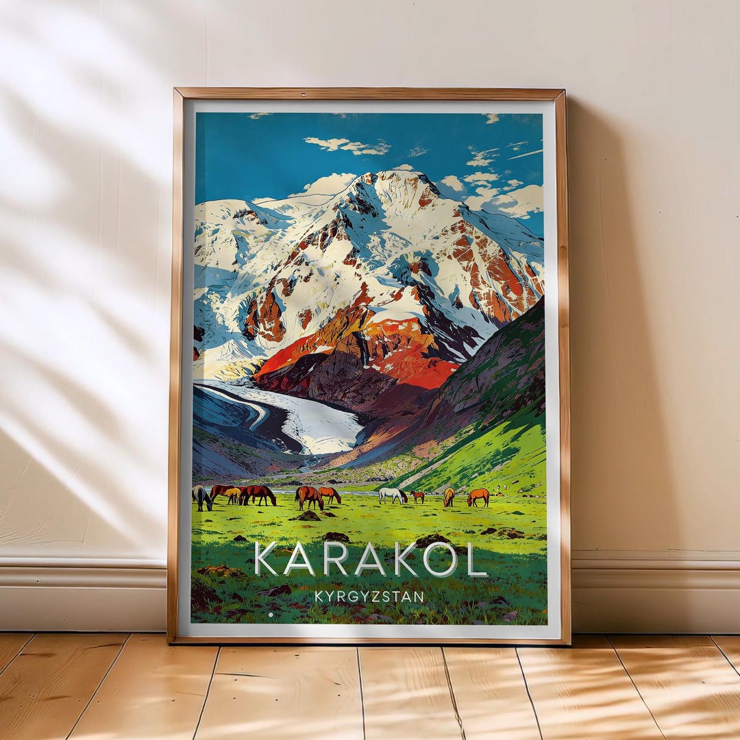 Karakol Travel Print - Kyrgyzstan Poster, Karakol Retro Wall Art, Asia ...