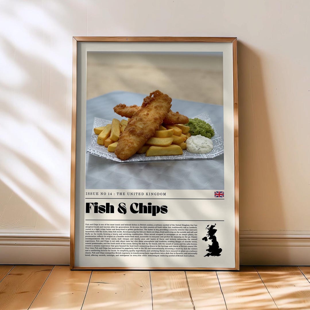Fish and Chips Poster – British Food Print – Retro Kitchen Wall Art ...