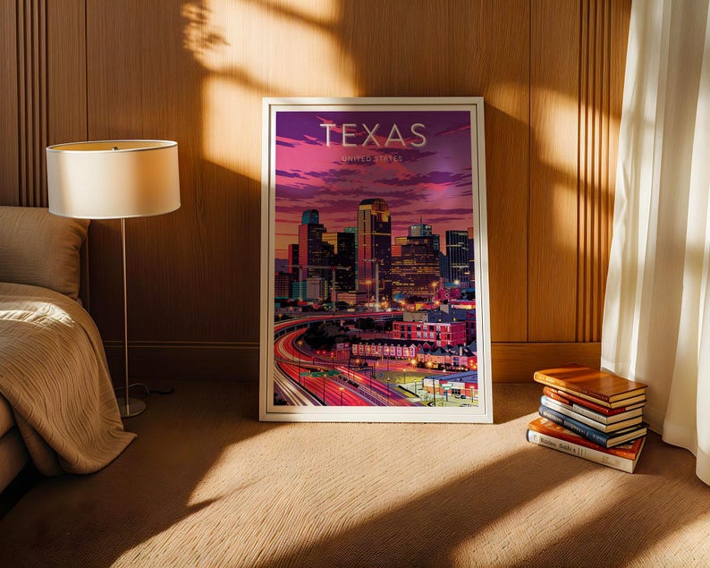 Texas Travel Print - United States Poster, USA Retro Wall Art, Bold ...