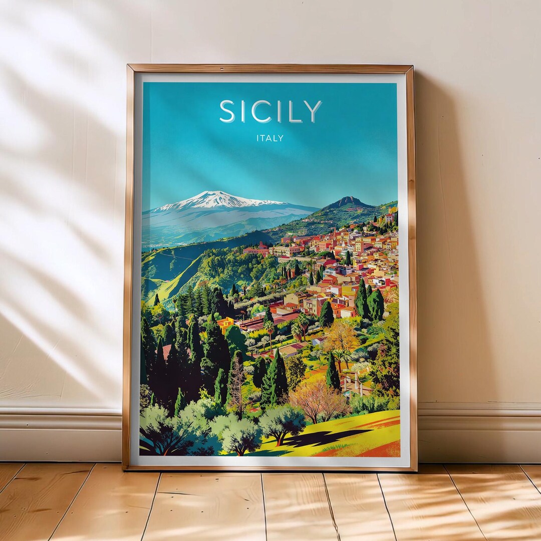Sicily Travel Print - Italy Poster, Sicily Retro Wall Art, Europe Decor ...