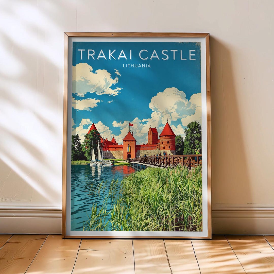 Trakai Castle Print - Lithuania Poster, Trakai Retro Wall Art, Europe ...