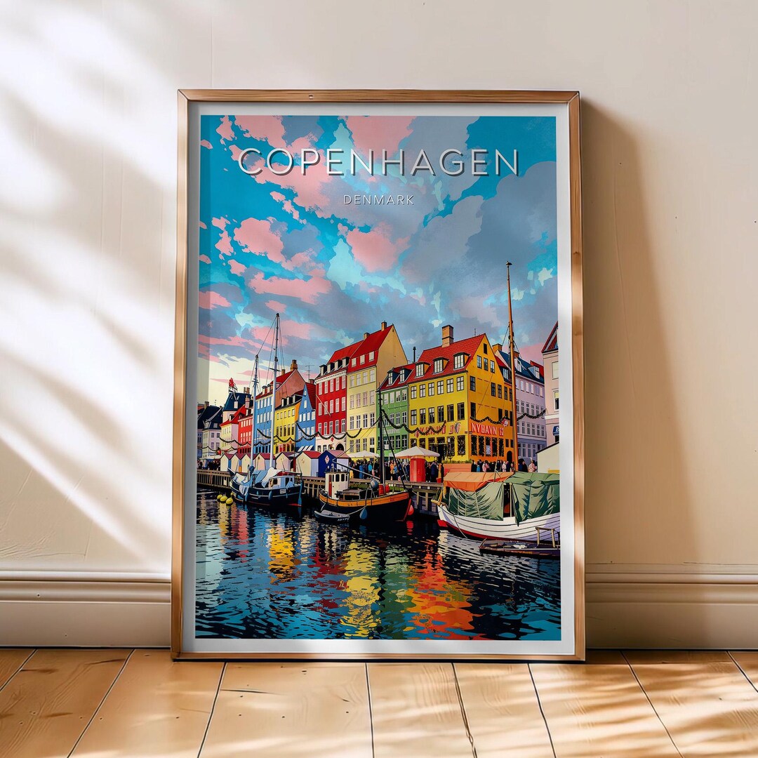 Copenhagen Travel Print - Denmark Poster, Copenhagen Retro Wall Art ...