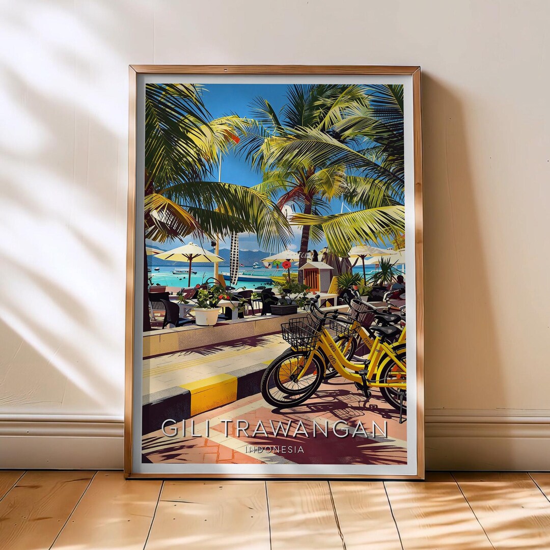 Gili Trawangan Travel Print - Bali Poster, Gili T Retro Wall Art, Asia ...