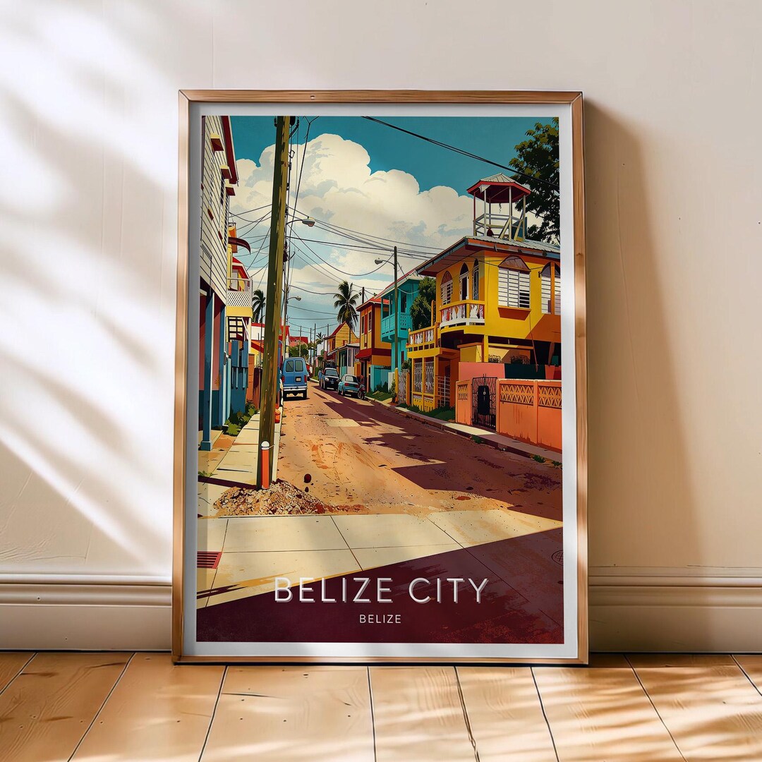 Belize City Travel Print - Belize Poster, Belize City Retro Wall Art ...