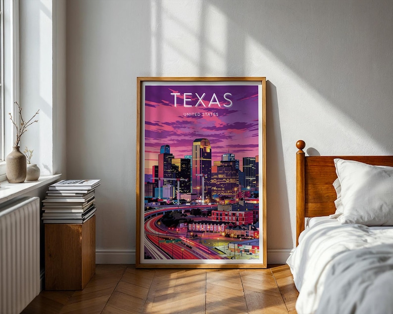 Texas Travel Print - United States Poster, USA Retro Wall Art, Bold ...