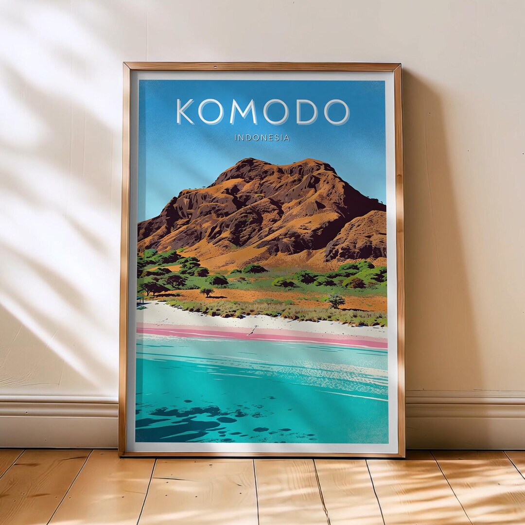 Komodo Travel Print - Indonesia Poster, Komodo Retro Wall Art, Asia ...