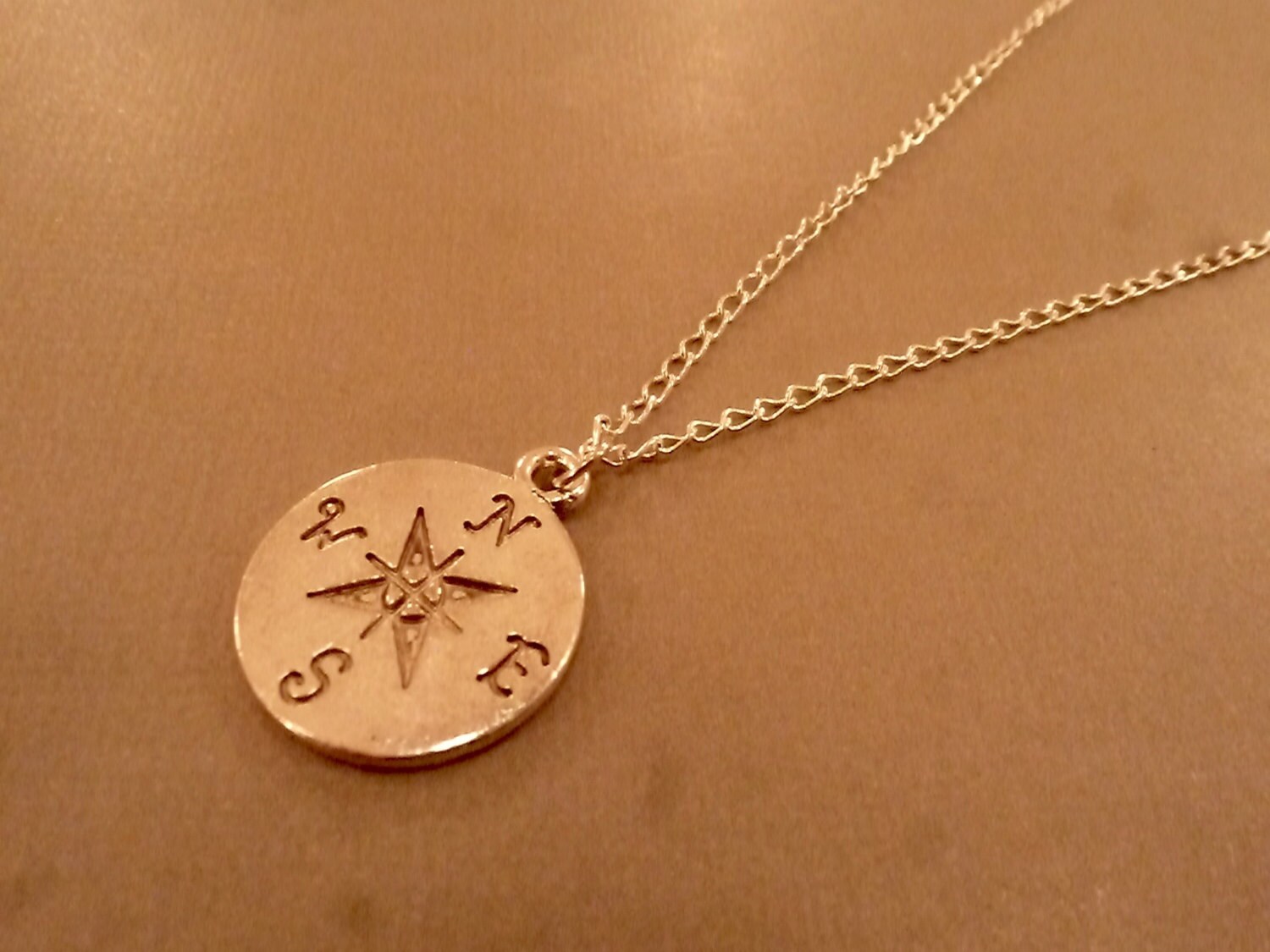 Compass Charm Necklace: Silver Tone Friendship Compass | Etsy