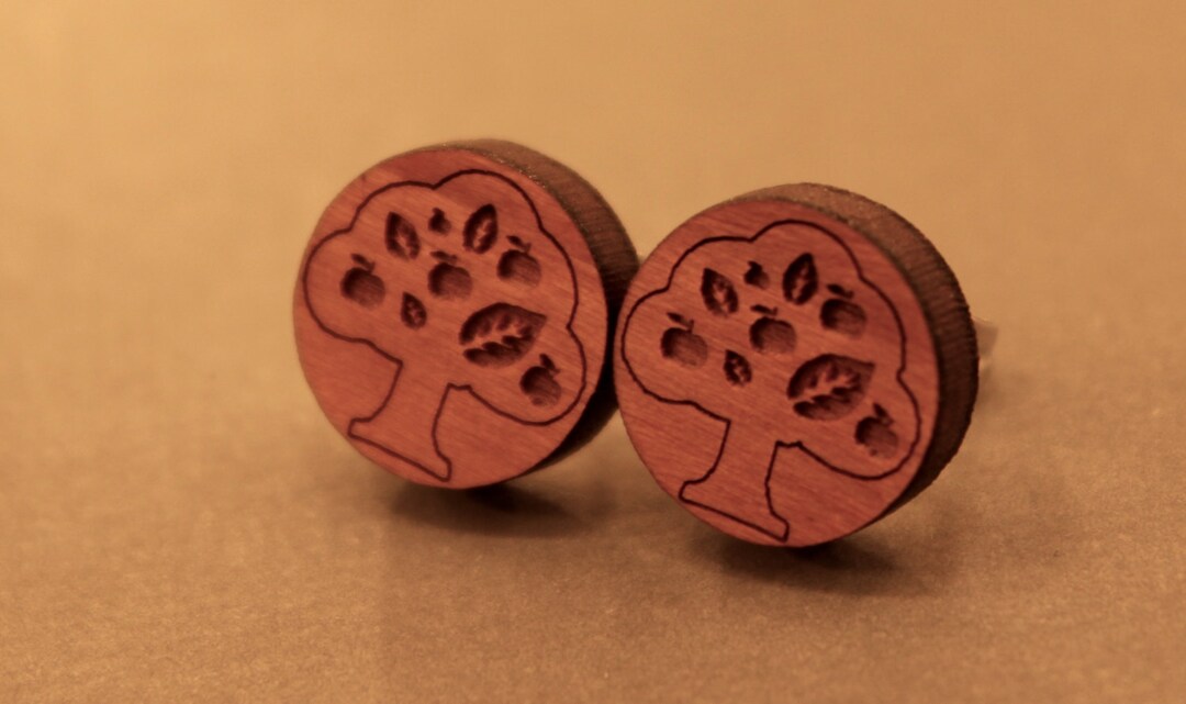 Wooden Tree Studs: Cherry Wood Tree Earrings, Fake Plugs, Fake Tree ...
