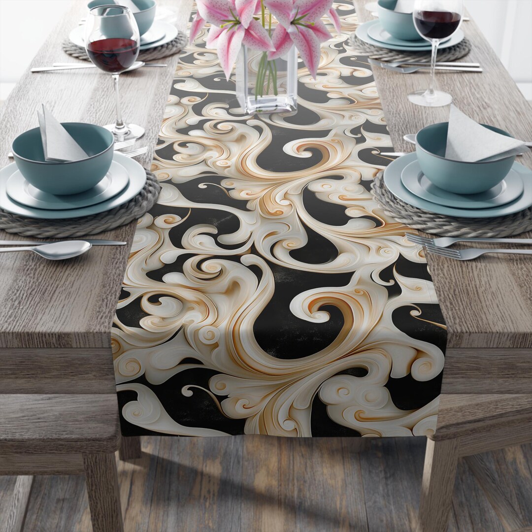 Elegant Onyx & Black Swirl Table Runner, Home Décor for Entertaining ...