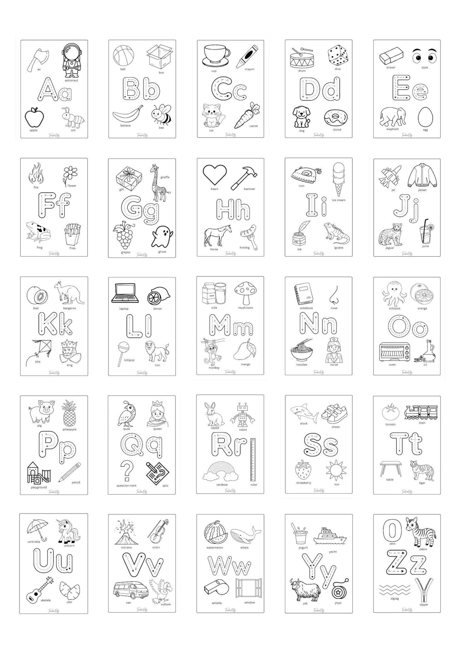 Alphabet Coloring Pages Bundle: A-Z Printable Learning (PDF Download ...