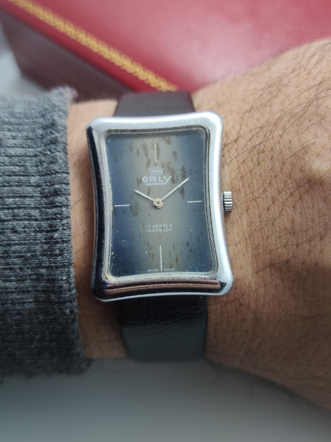Vintage ORLY Curved Rectangular Watch Swiss Made 17 Jewels Incabloc ...
