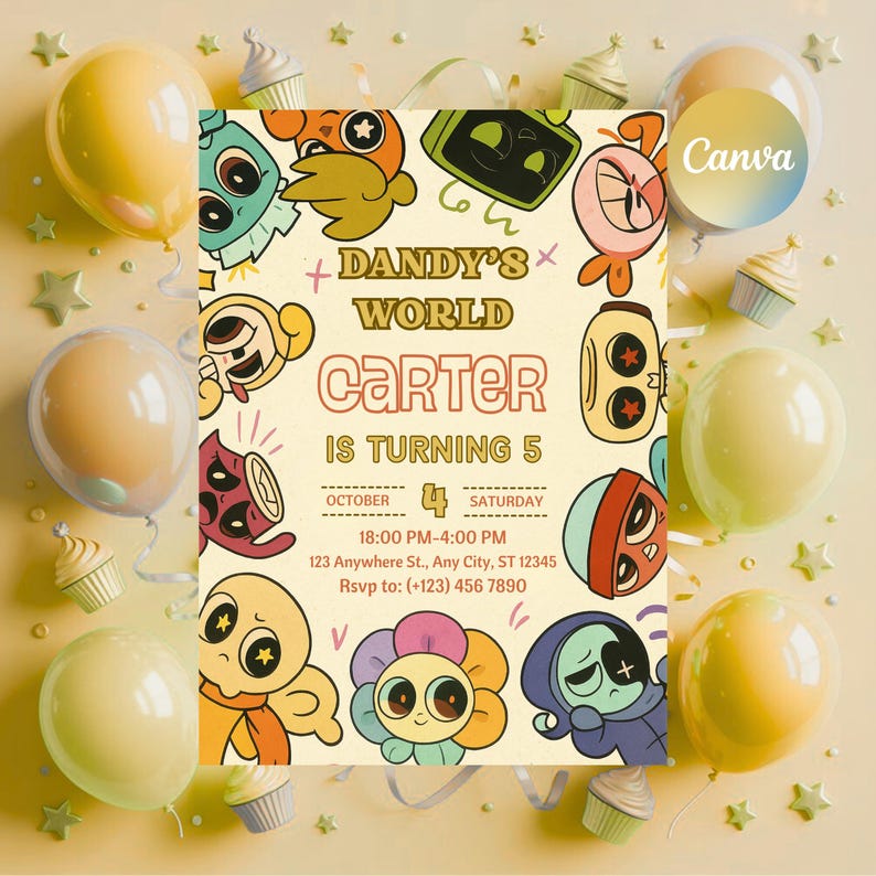 Dandy’s World Birthday Invitation | Twisted Toon Party Invite ...