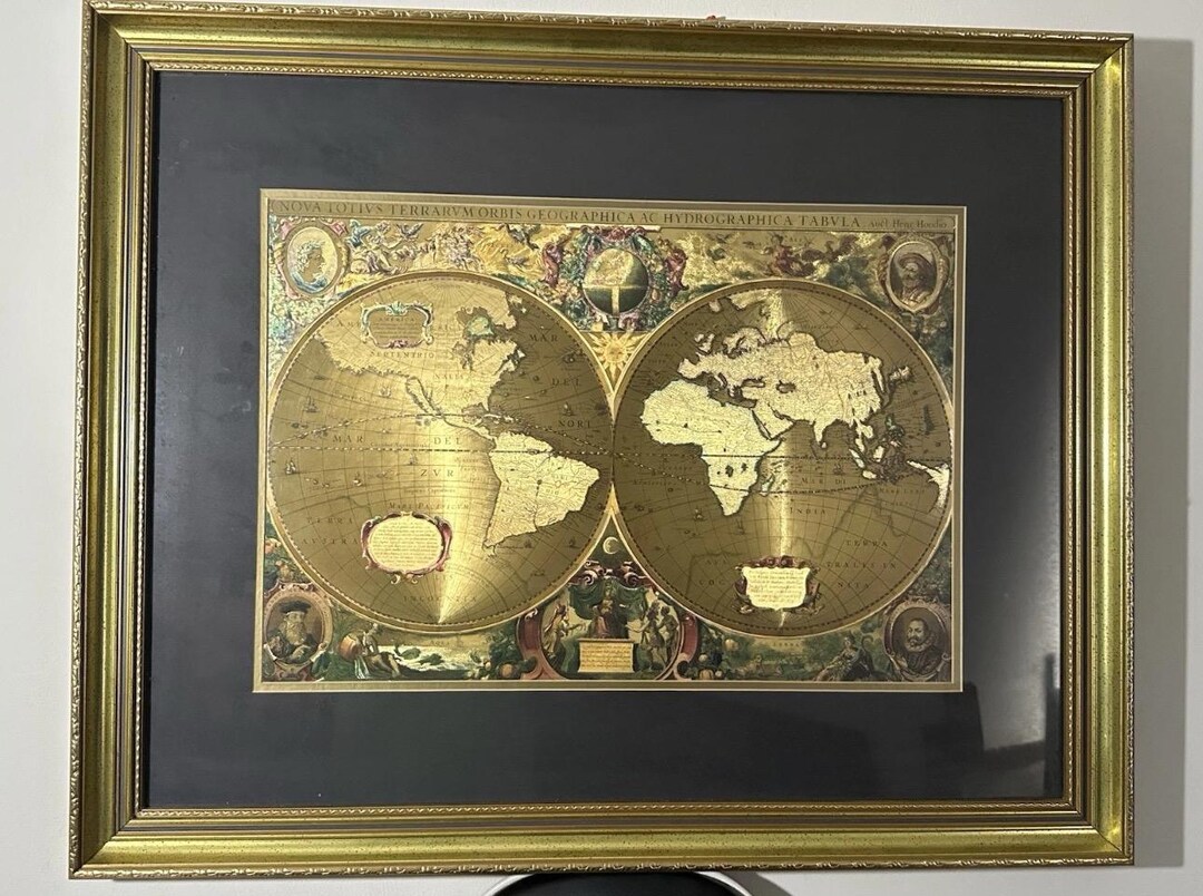Gold Dufex Foil Framed Map of the World Nova Totivs Orbis Tabvla Latin ...