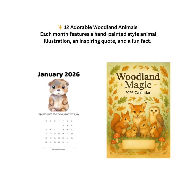 Woodland Magic 2026 Printable Calendar | Watercolour Woodland Animals ...