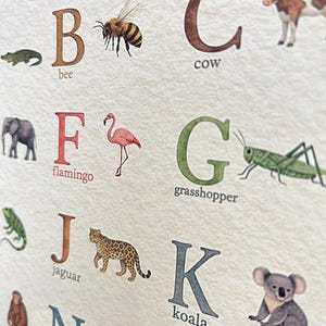 English Alphabet Poster Montessori Animal ABC Print Watercolor Nursery ...