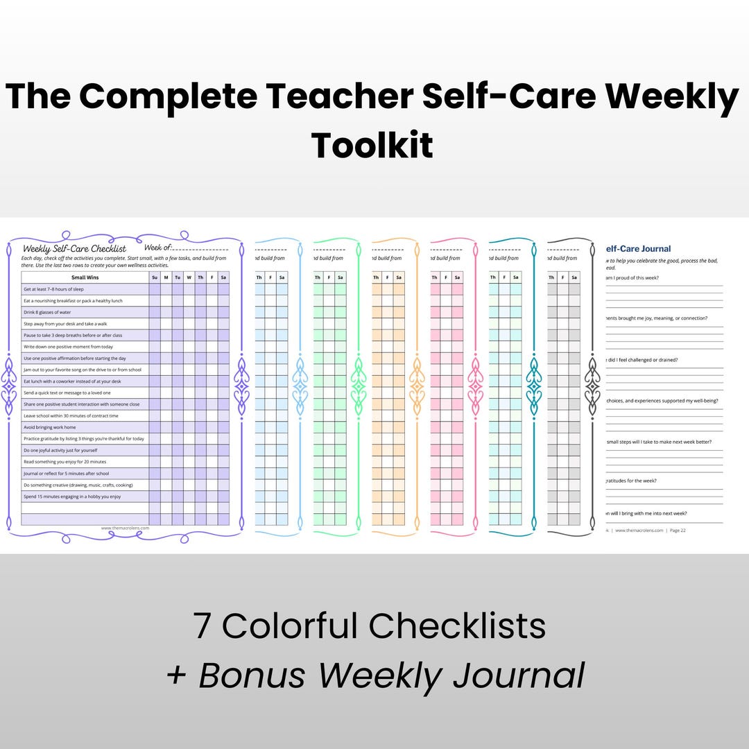Weekly Self Care Checklist Bundle | 7 Printable Color Versions ...