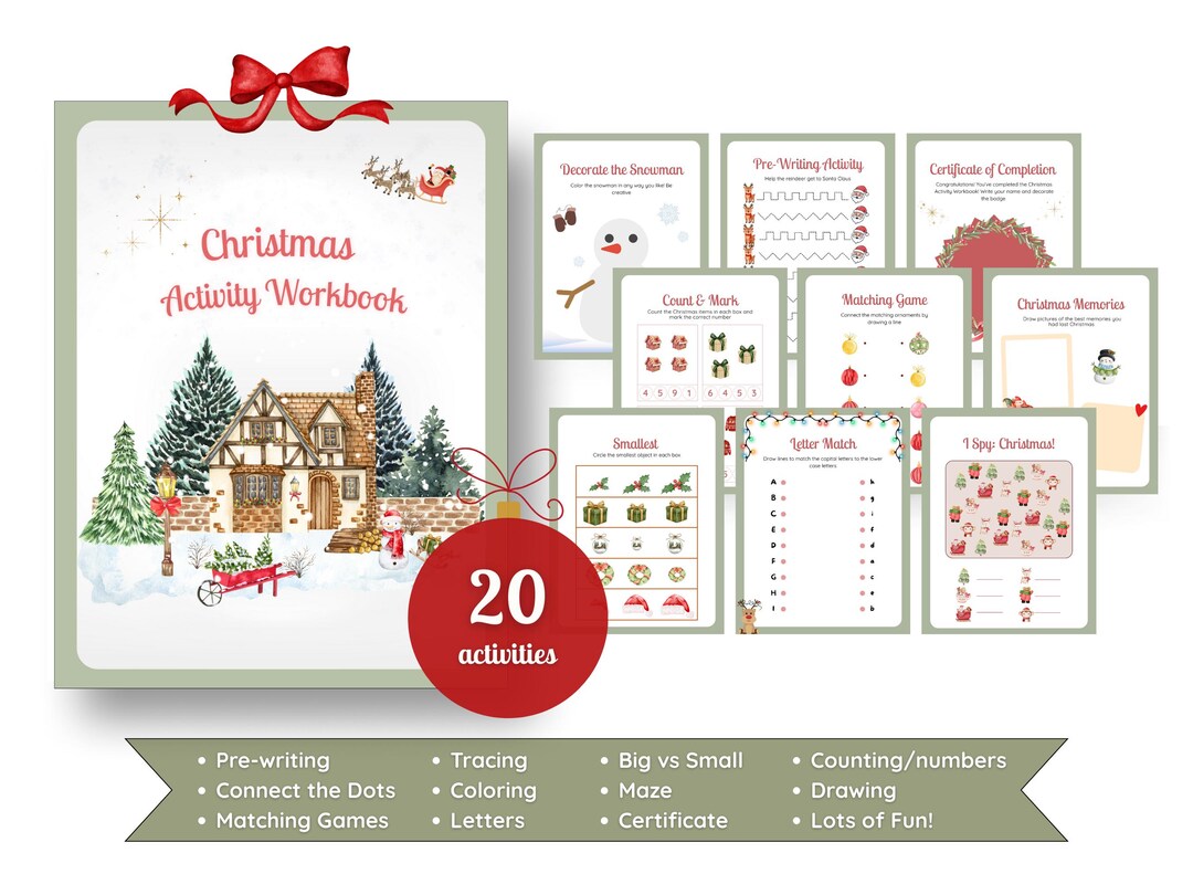 Christmas Activity Book Printable, Toddler Preschool Learning (PDF) - Etsy