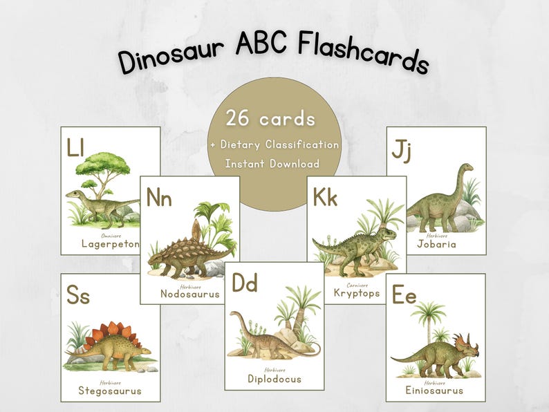 Dinosaur Alphabet Flashcards: ABC Learning, Montessori Homeschool ...