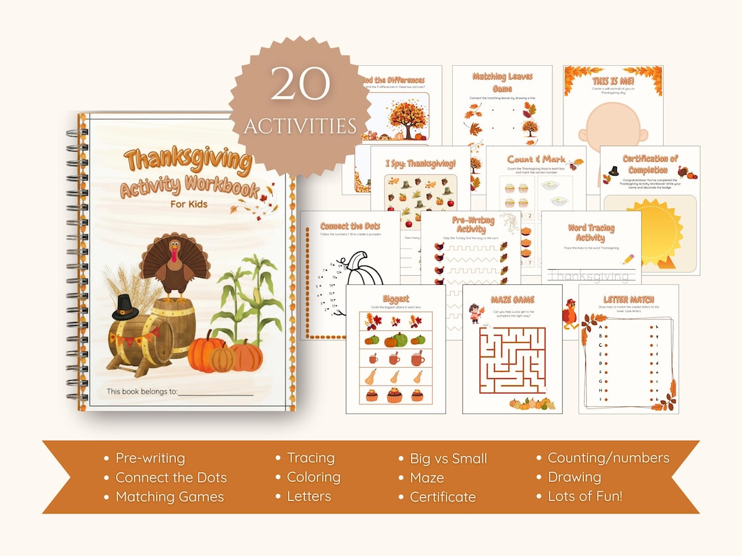 Thanksgiving Activity Workbook: Montessori Games, Tracing, Mazes ...