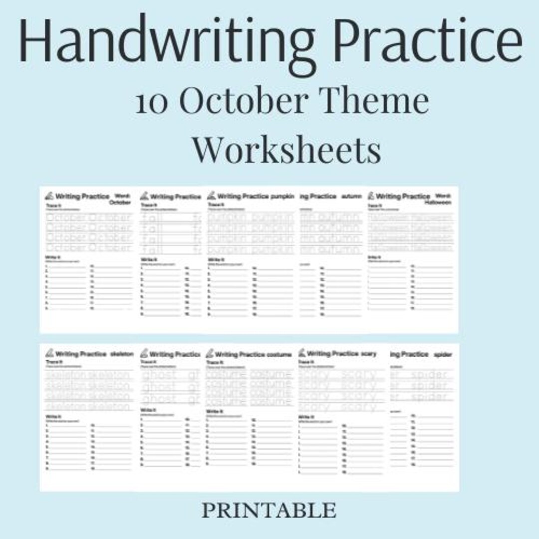 October Handwriting Practice Worksheets | Halloween Tracing & Writing ...