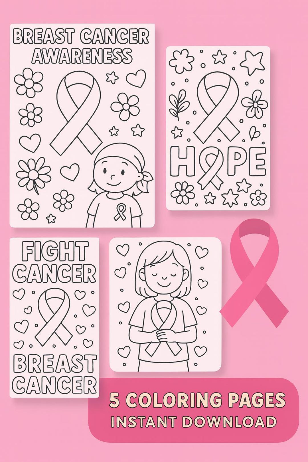 5 Breast Cancer Awareness Coloring Pages | HOPE & Strength Printables ...